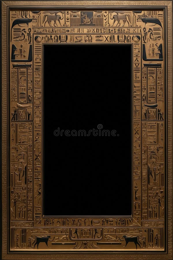 Ornate Ancient Egyptian Rectangular Frame with Hieroglyphic Carvings ...