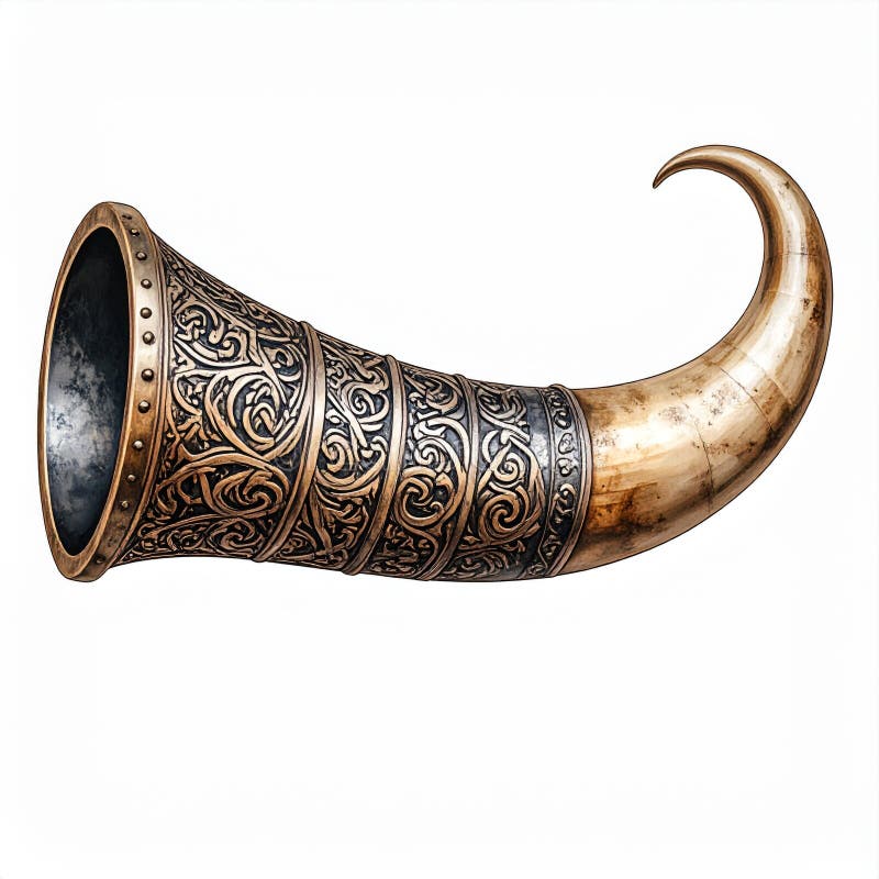 Ornate Ancient Horn with Metalwork Detail Stock Illustration ...
