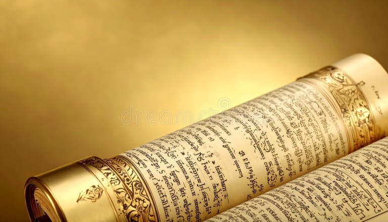 An Ornate Ancient Scroll with Intricate Gold Embellishments Runs ...