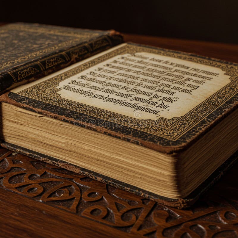 An Ornate, Antique Book with a Dark Leather Cover Featuring Intricate ...
