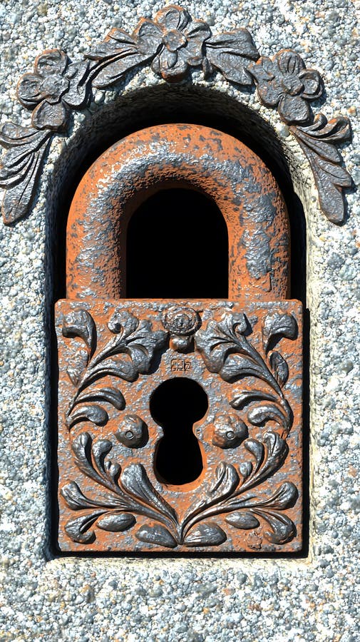 Ornate Antique Lock with Floral Design Stock Illustration ...