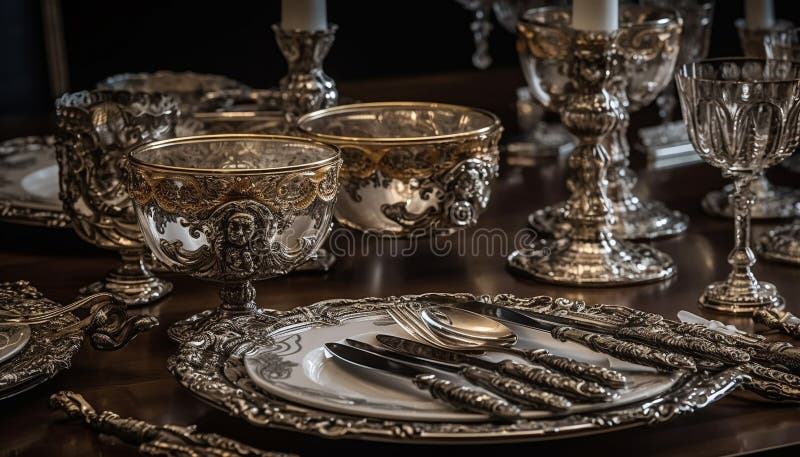 Ornate Antique Silverware Set on Elegant Table for Luxurious ...