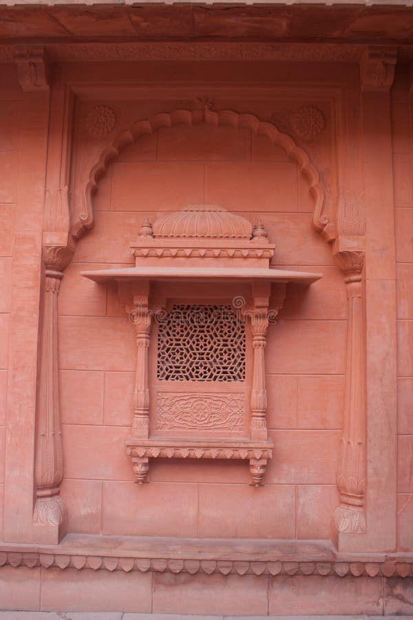 Ornate Arched Red Sandstone Window in Bikaner Stock Photo - Image of ...