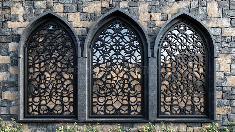 Ornate Arched Windows, Stone Wall, Desert View, Architectural Detail ...