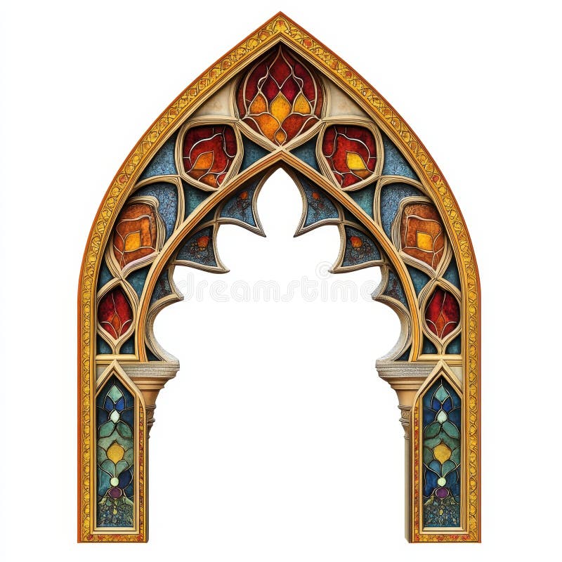 Ornate Architectural Arch with Colorful Stained Glass Elements Stock ...
