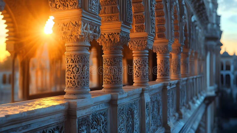 Ornate Architectural Columns Illuminated by Sunset Light Stock ...
