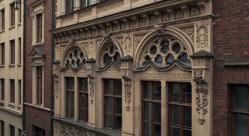 Ornate Architectural Facade Displaying Intricate Stonework, Featuring ...