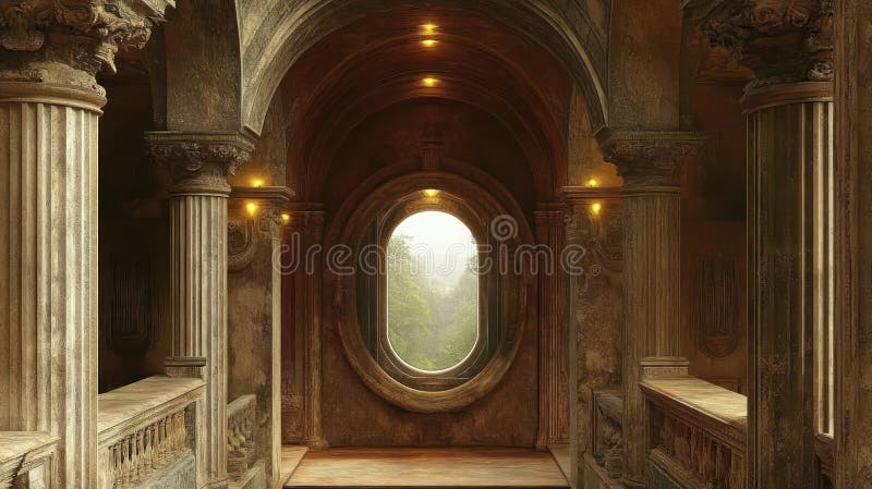 An Ornate Architectural Interior Featuring Arches, Columns, and a Large ...