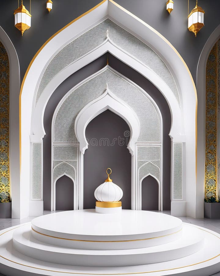 Ornate Architectural Interior Featuring Islamic-style Arches Adorned ...