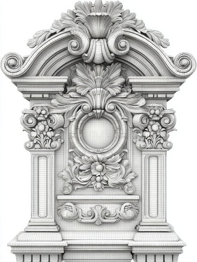 Ornate Architectural Pediment 3D Model Wireframe Render Stock ...