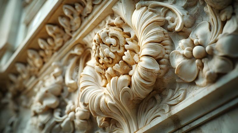 Ornate Architectural Relief Featuring Intricate Floral and Leaf ...
