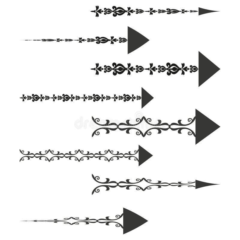 Ornate Arrow Designs. Decorative Vector Elements. Black Floral Patterns ...