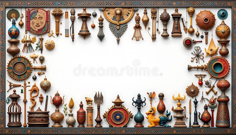Ornate Artifacts Bordering Frame with Decorative Items for Graphic ...