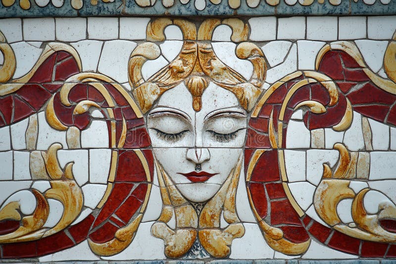 Ornate Artistic Mosaic Featuring Female Face with Intricate Patterns ...