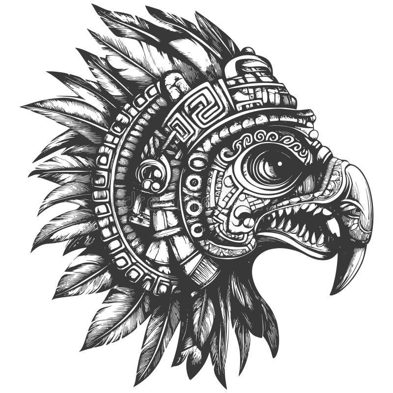 Ornate Eagle Head in Aztec Style, Hand Drawn Illustration Stock Vector ...