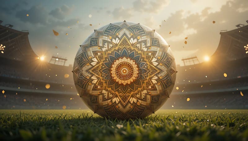 Ornate Ball on Green Grass in Empty Stadium at Sunset Stock ...