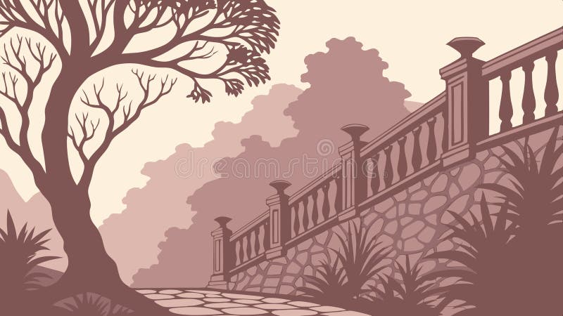 Ornate Balustrade Overlooking Distant Historical Building, Vector ...