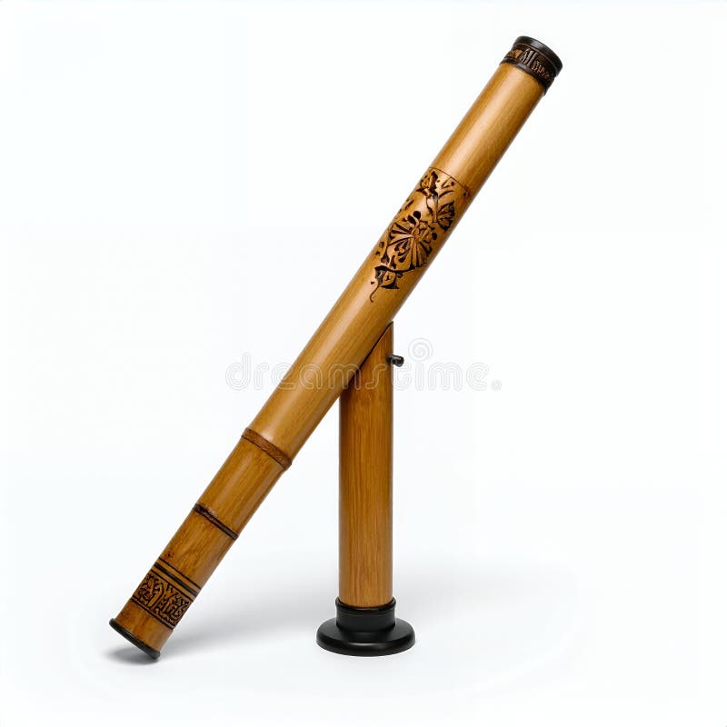 Ornate Bamboo Wind Instrument Displayed Diagonally on a Small Stand on ...