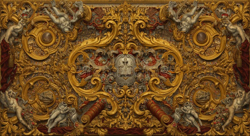 Ornate Baroque Ceiling Design Features Intricate Gold Scrollwork and ...