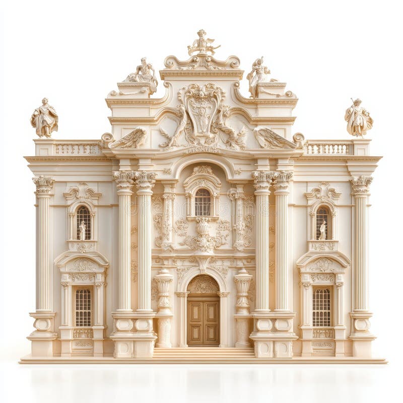 Ornate Baroque Facade with Delicate Scrollwork and Statues Against a ...