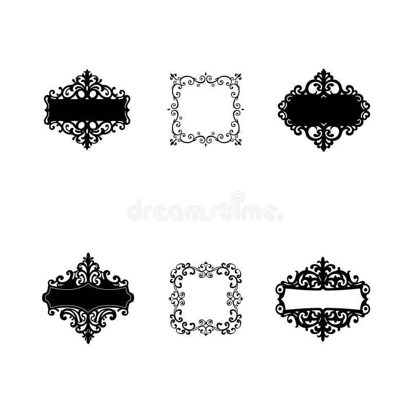Ornate Baroque Frames Black and White Silhouettes Decorative Scroll ...