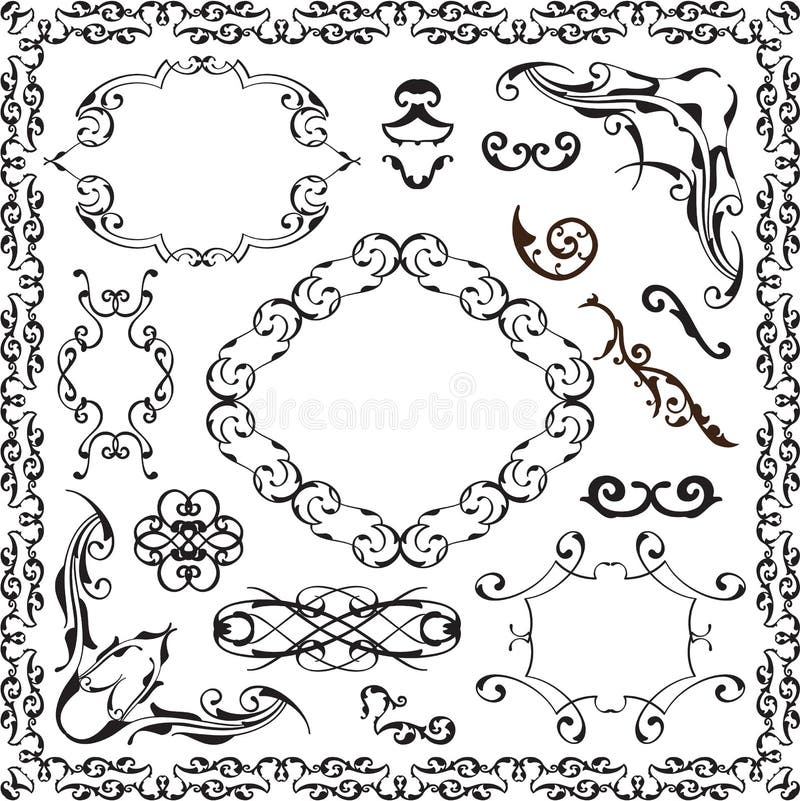 Ornate Baroque Graphic Art Set Stock Vector - Illustration of adornment ...