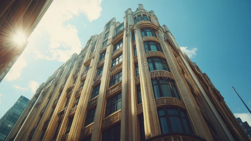 Ornate Beige Building Exterior Under Bright Sunlight Stock Illustration ...