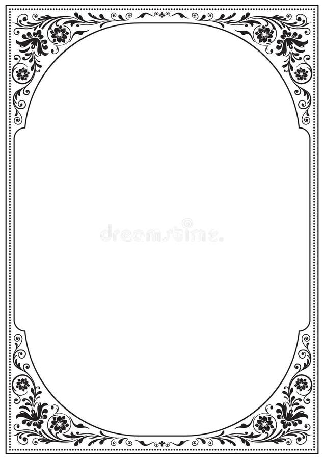 Ornate Black Frame with Floral Pattern. A4 Page Proportions Stock ...