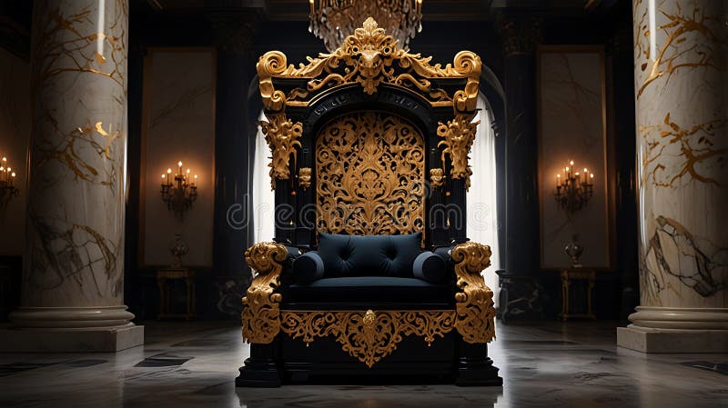 Ornate Black and Gold Throne in a Majestic Palace Stock Illustration ...