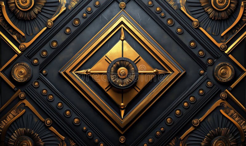 Ornate Black and Gold Wall Panel Design with Geometric Patterns and ...