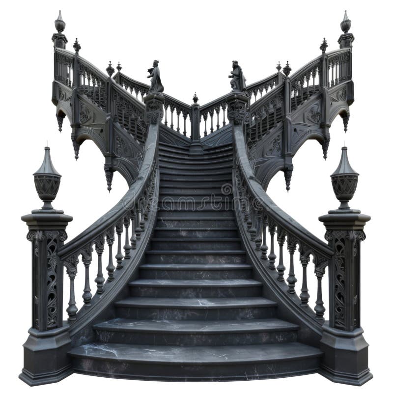 Ornate Black Marble Staircase with Intricate Railings Stock Image ...