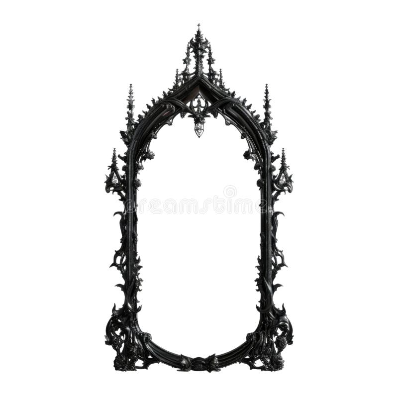 Ornate Black Mirror with Intricate Gothic Frame Stock Photo - Illustration of white, frame ...
