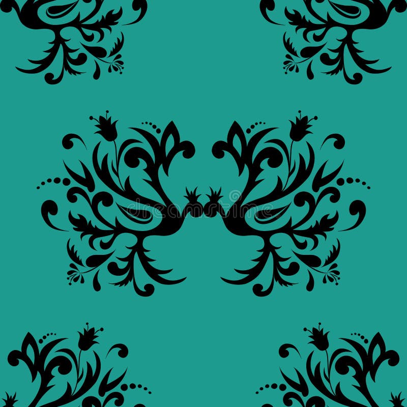 Ornate Black Seamless Bird Pattern Stock Vector - Illustration of ...