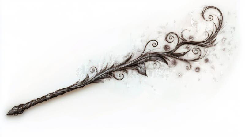 Ornate Black Staff with Intricate Floral Design on White Background ...