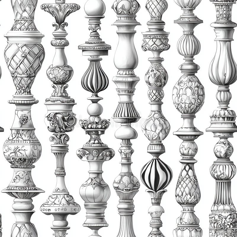 Ornate Black-and-white Column Designs, AI-generated Stock Photo - Image ...