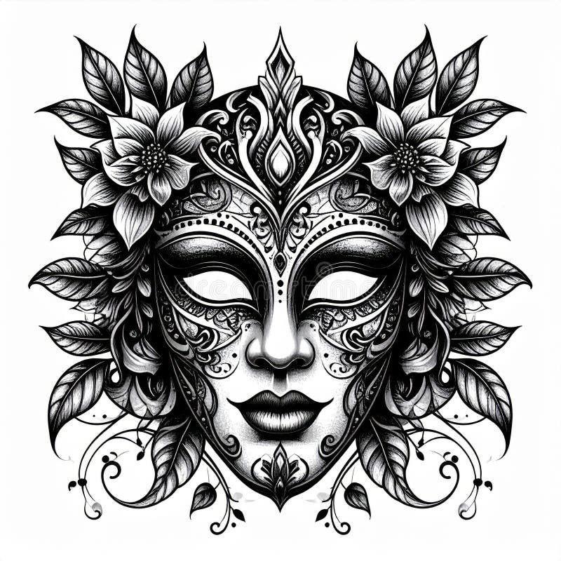 Ornate Black and White Floral Venetian Mask Stock Illustration ...