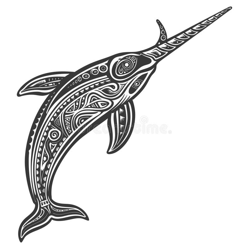 Ornate Tribal Style Swordfish, Oceanic Creature Design Stock Vector ...