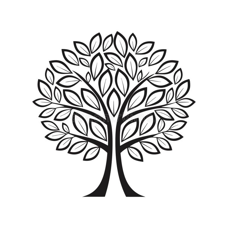 Ornate Black and White Tree Graphic Design. Stock Vector - Illustration ...