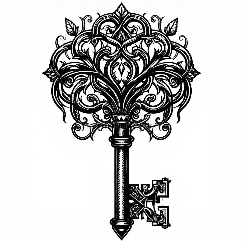 Ornate Black and White Vintage Key Design Stock Illustration ...