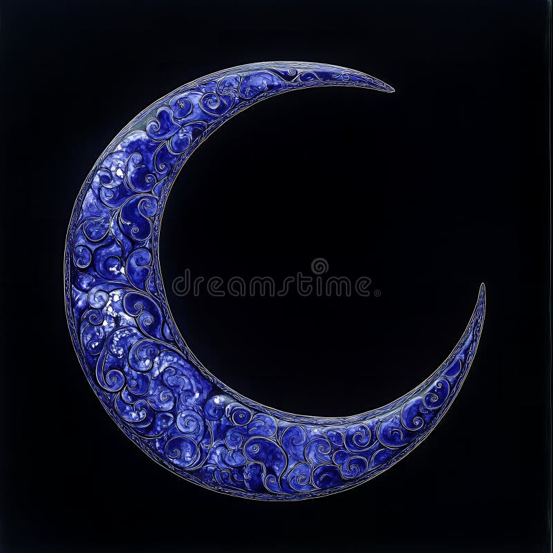 Ornate Blue Crescent Moon Design Night Sky Celestial Art Decor Stock ...