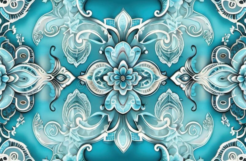 Ornate Blue Floral Fantasy Pattern Wallpaper at 8-12-2024 Stock ...