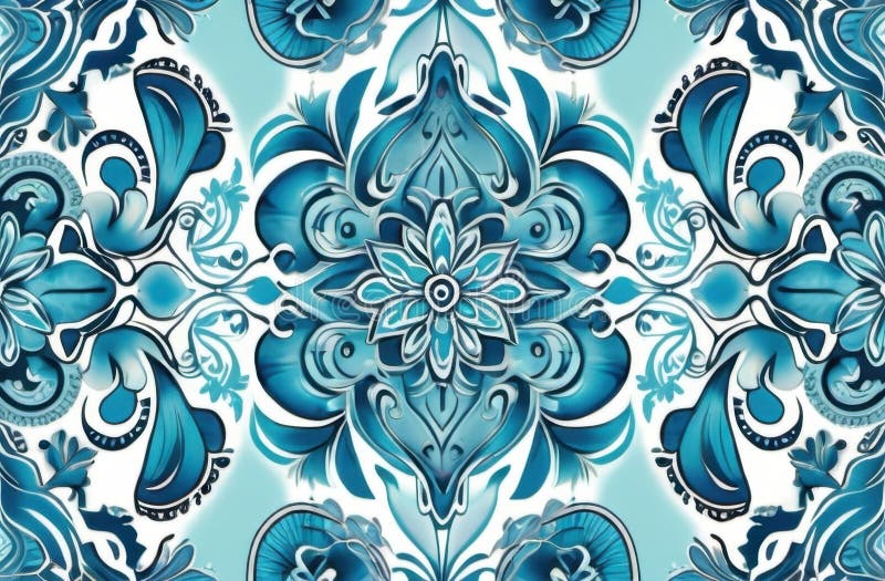 Ornate Blue Floral Fantasy Pattern Wallpaper at 8-12-2024 Stock ...