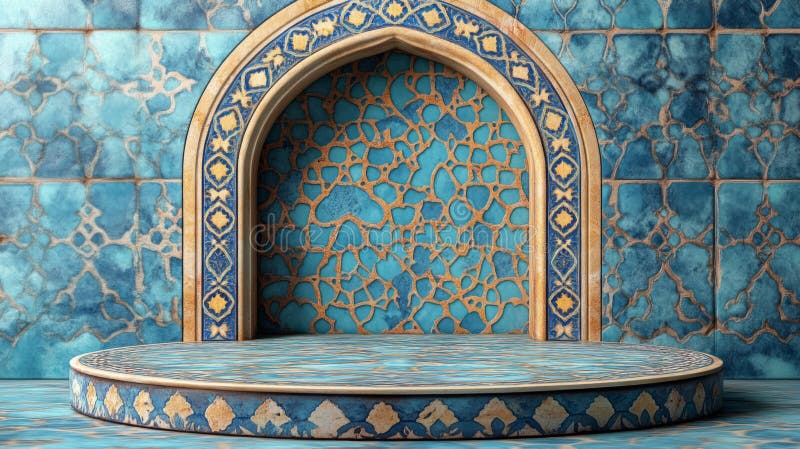 Ornate Blue and Gold Mosaic Archway with Platform Stock Illustration ...