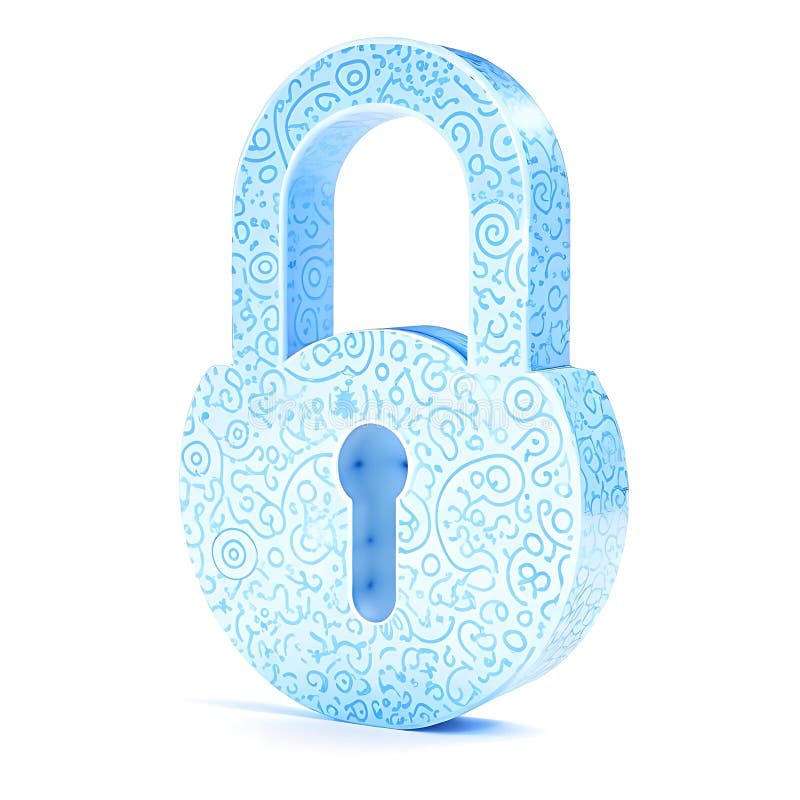 Ornate Blue Padlock with Intricate Swirling Patterns Isolated on White ...