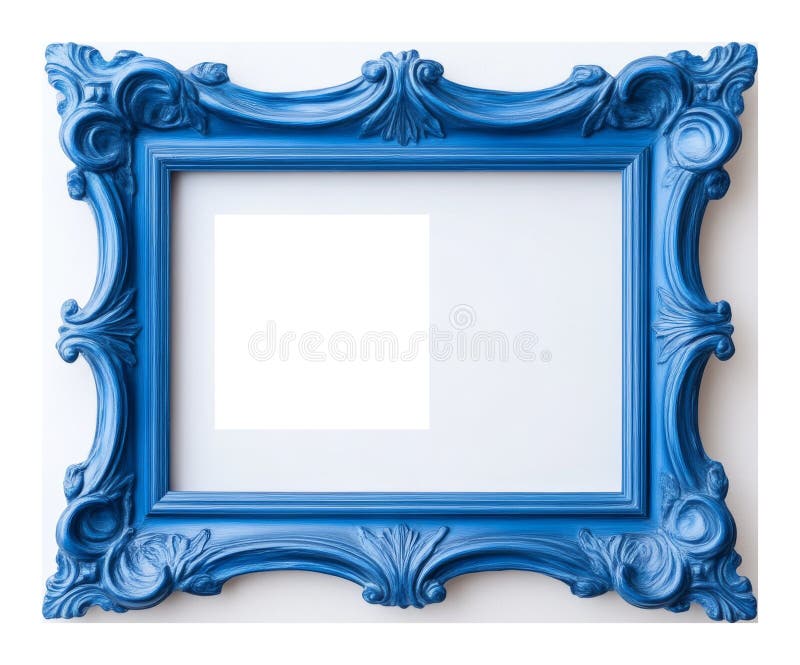 Ornate Blue Picture Frame with Empty Center, Victorian Style Design ...