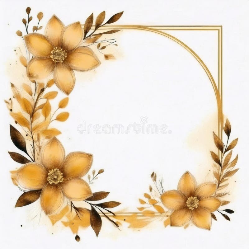Ornate Botanical Golden Border Design on Isolated Stock Illustration ...