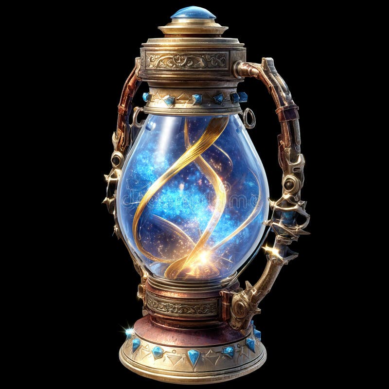 Ornate Brass Lantern with Galaxy Inside, Blue Light, Transparent ...