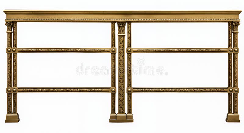 Intricate Brass Railing with Detailed Engravings on White Background ...