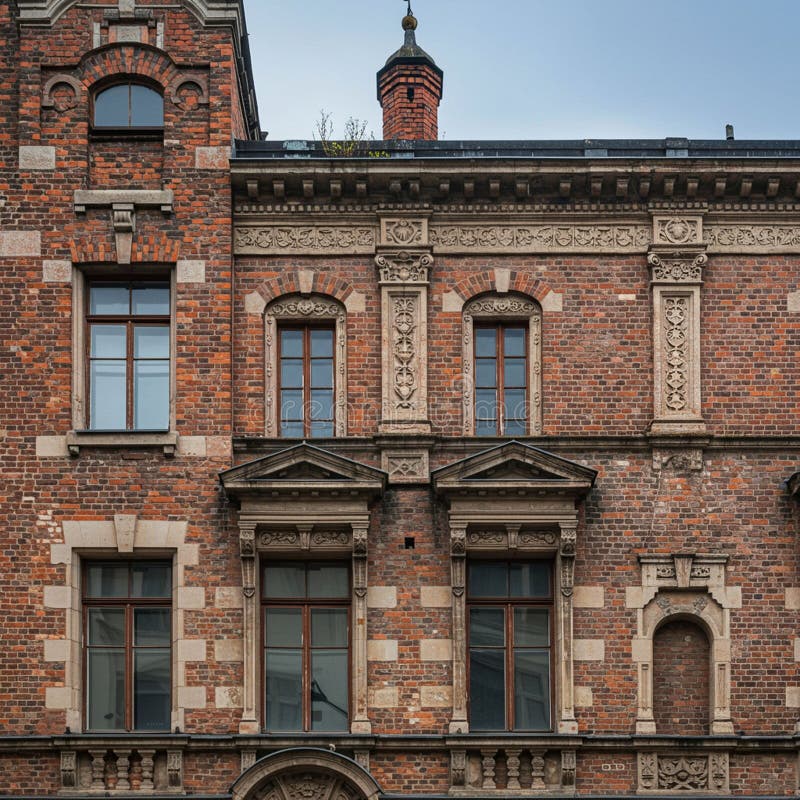 Rnate Brick Building Facade with Classical Architectural Elements. the ...