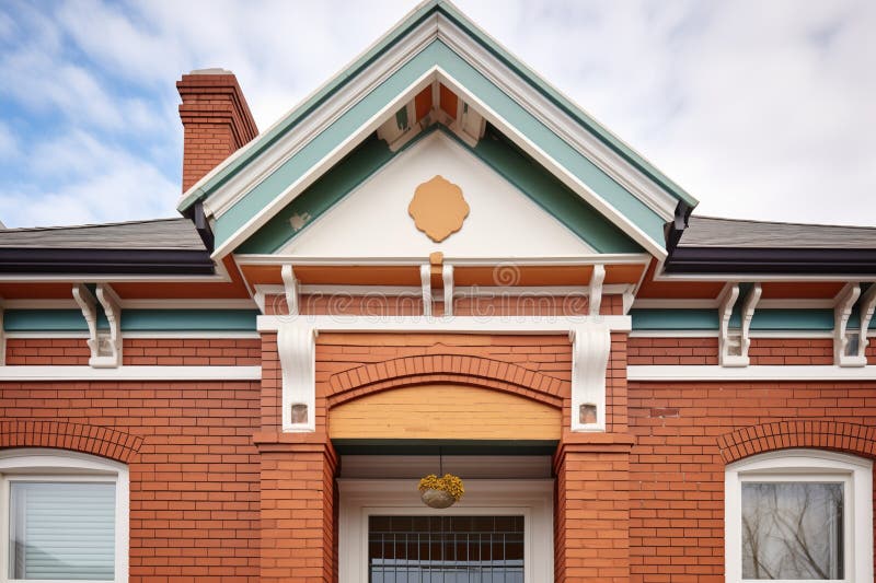 Ornate Brick Detailing on the Gable of a Colonial Home Stock Image ...